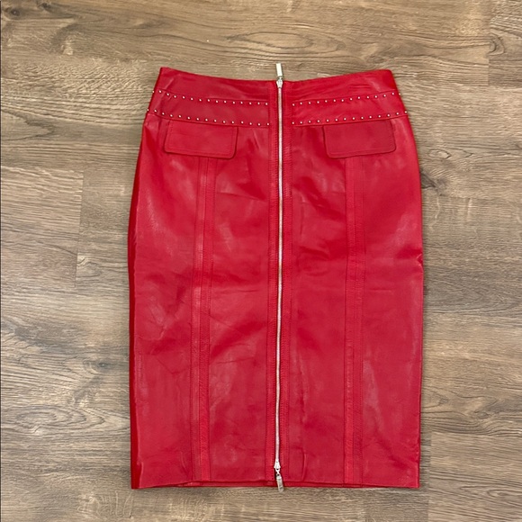 Doncaster | Skirts | Doncaster Red Leather Pencil Skirt With Studded ...